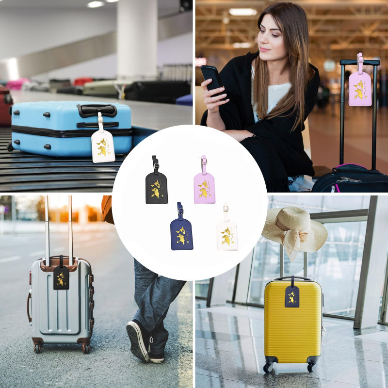 AOOTUERL 4 Pcs Etiquette Valise, Etiquette Valise PU cuir Ba | Isleden