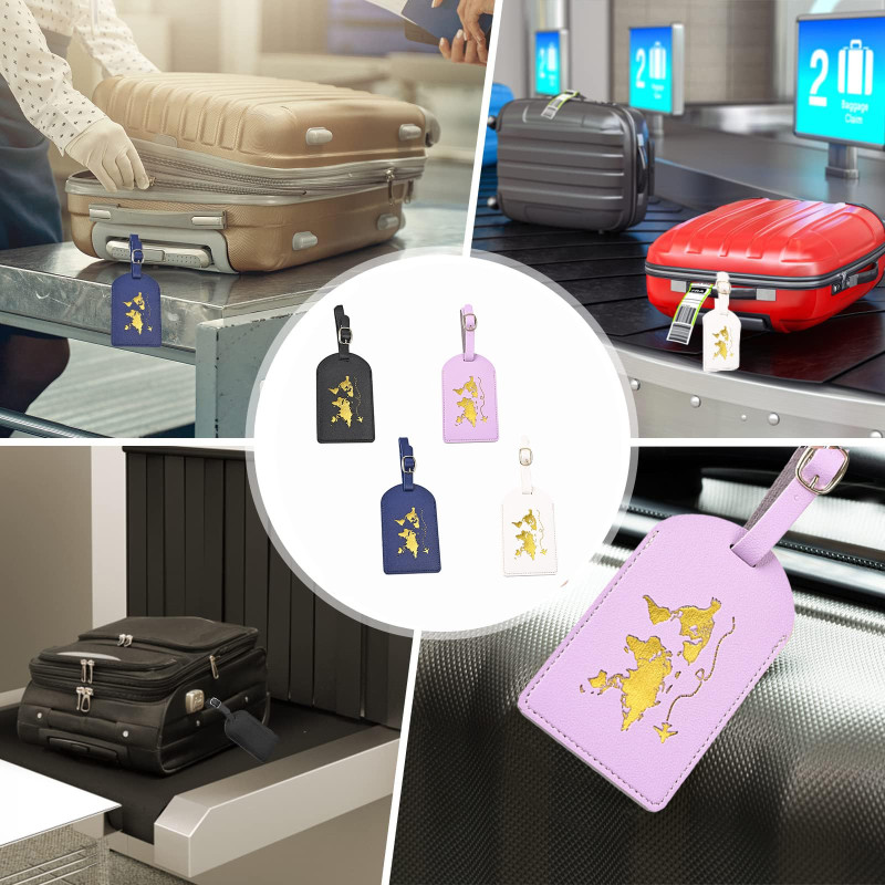 AOOTUERL 4 Pcs Etiquette Valise, Etiquette Valise PU cuir Ba | Isleden