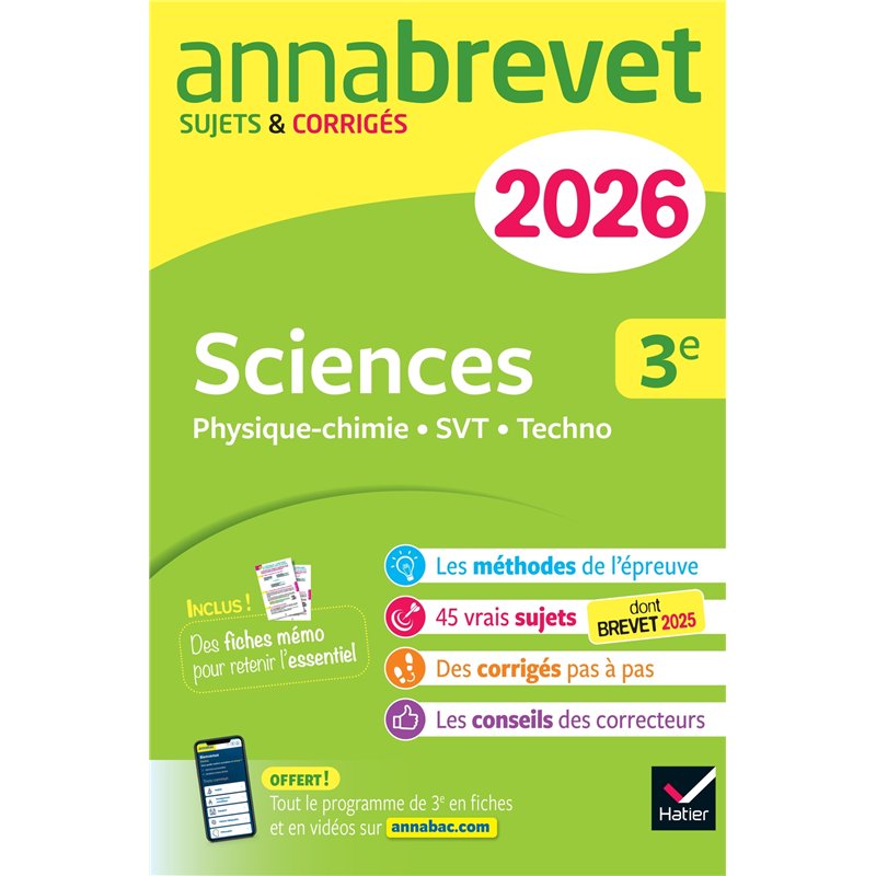 Annales du brevet 2026 - Annabrevet Sciences (Physique-chimie, SVT,...