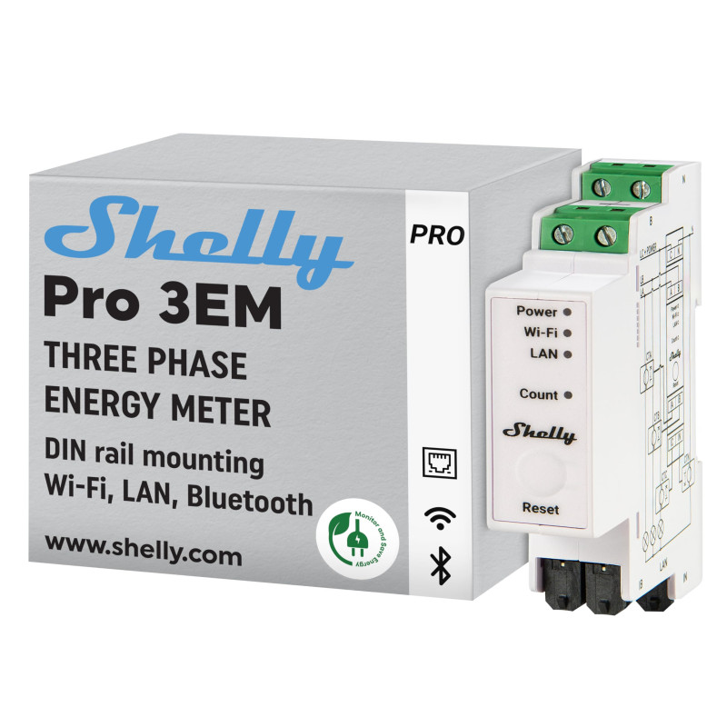 Shelly Pro 3EM - Compteur électrique triphasé connecté 120 A, LAN, Wi ...