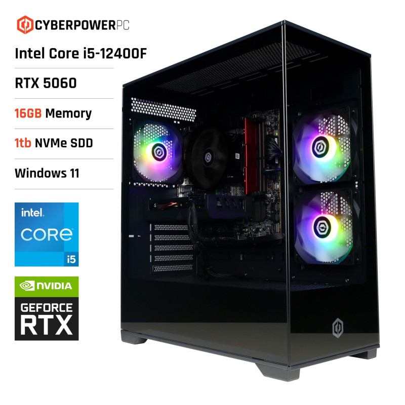 CyberpowerPC Wyvern Gaming PC - Intel Core i5-12400F, Nvidia RTX 5060 ...
