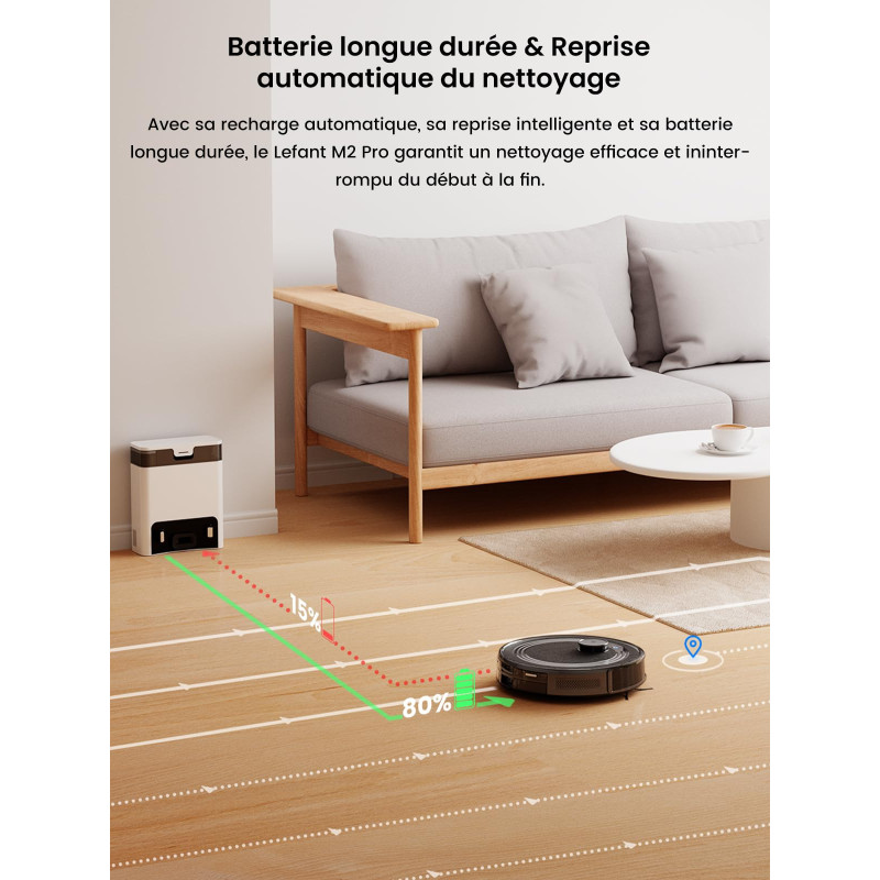 Lefant M2 Pro Robot Aspirateur Laveur 6000Pa avec Station Vidage ...